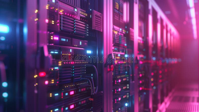 Data Center with LED Lights. Network Server Room with Racks Stock ...