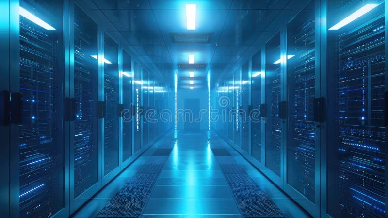Data Center with LED Lights. Network Server Room with Racks Stock ...