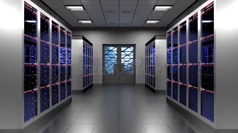 Data Center with Many Rack Servers Standing in a Row - 3D 4k Animation ...