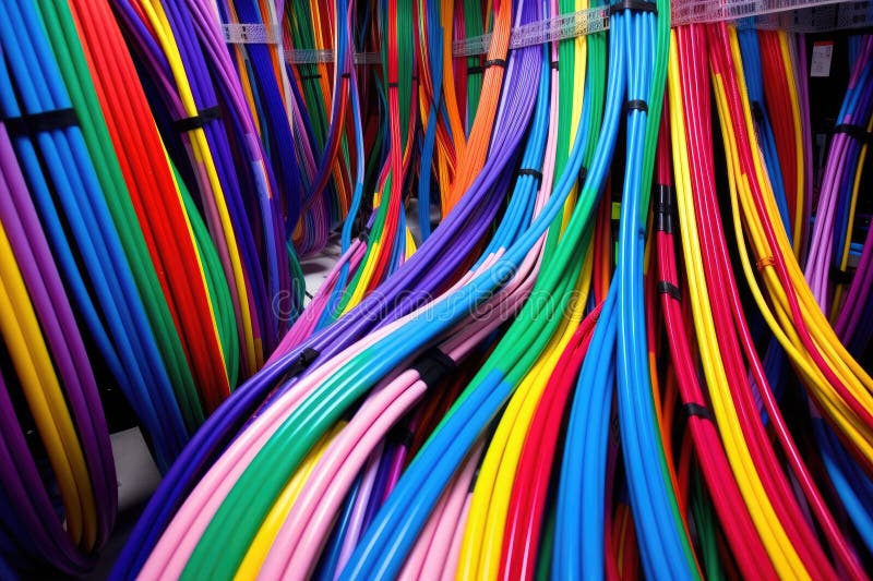 Data Center with Multi-colored Network Cables Stock Image - Image of ...