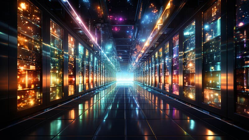 Data Center with Multiple Rows Color Stock Image - Image of cyber ...