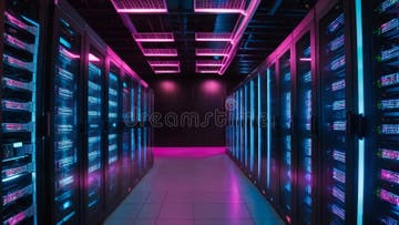 Data Center with Multiple Rows of Fully Operational Server Racks. Stock ...