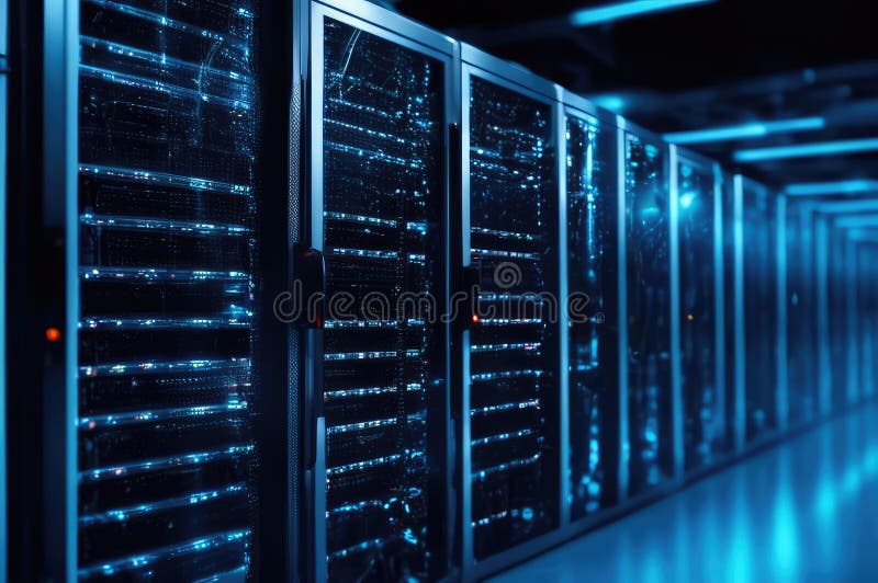 Data Center with Multiple Rows of Fully Operational Server Racks. Stock ...