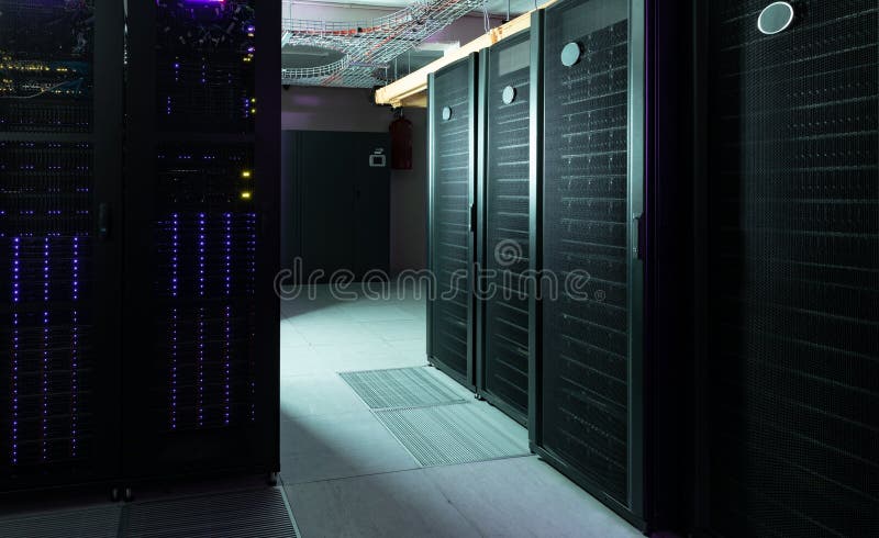 Data Center with Multiple Rows of Fully Operational Server Racks Stock ...