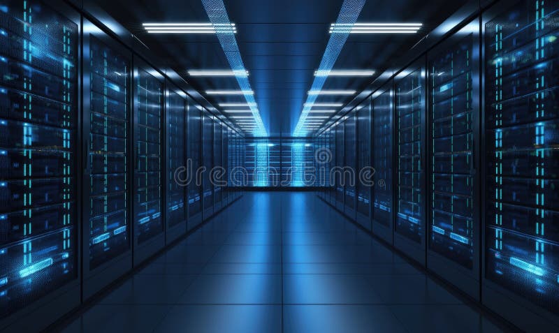 Data Center with Multiple Rows of Fully Operational Server Racks ...