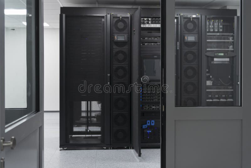 Data Center with Multiple Rows of Fully Operational Server Racks ...