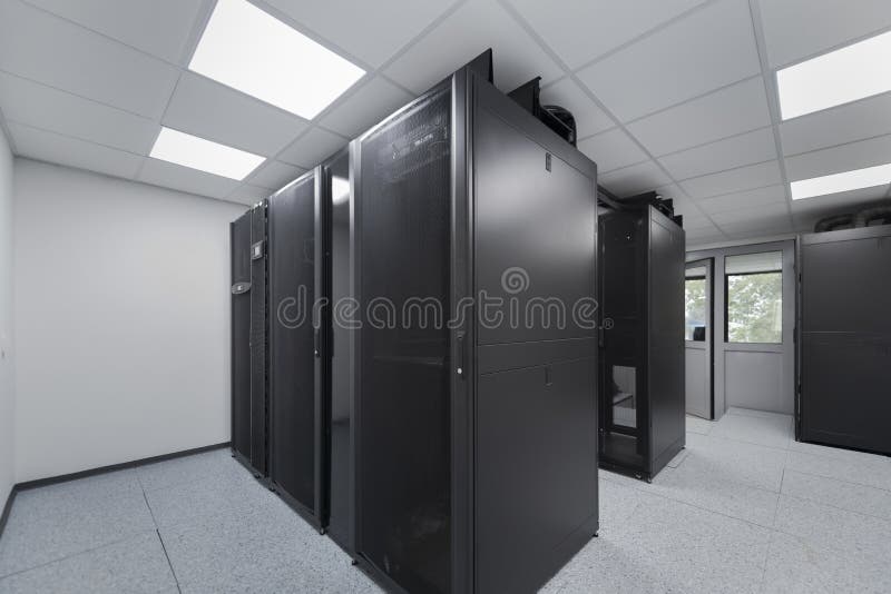 Data Center with Multiple Rows of Fully Operational Server Racks ...