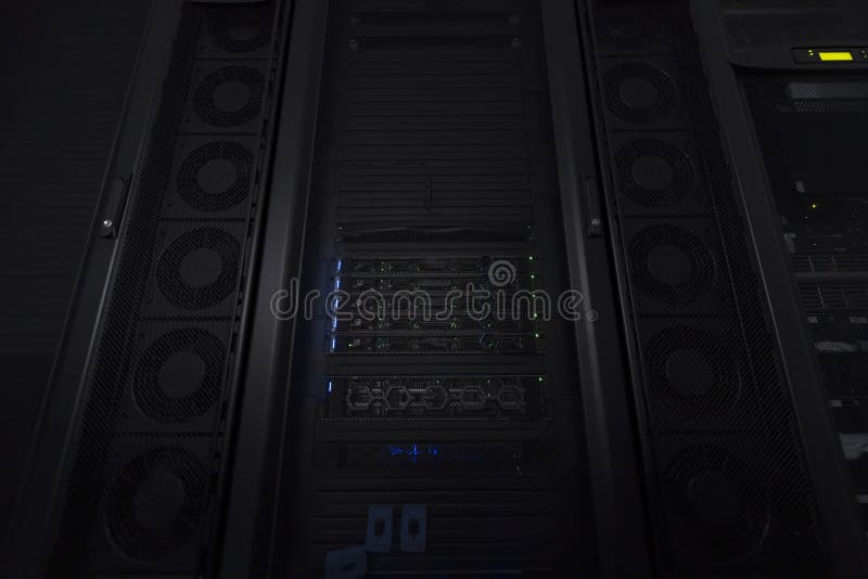 Data Center with Multiple Rows of Fully Operational Server Racks ...