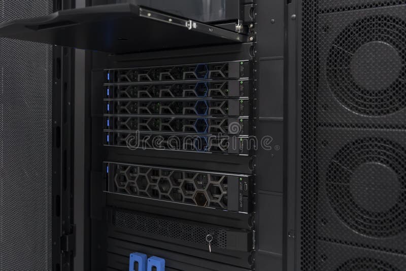 Data Center with Multiple Rows of Fully Operational Server Racks ...