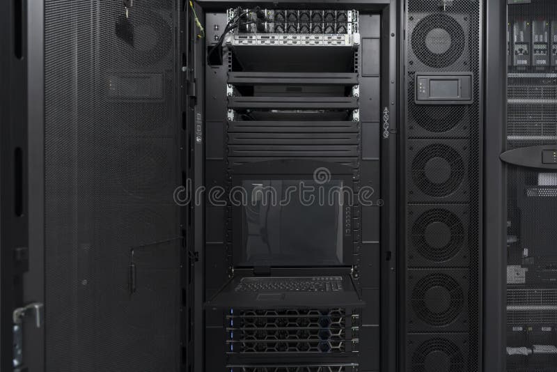 Data Center with Multiple Rows of Fully Operational Server Racks ...