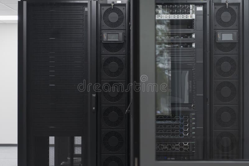 Data Center with Multiple Rows of Fully Operational Server Racks ...