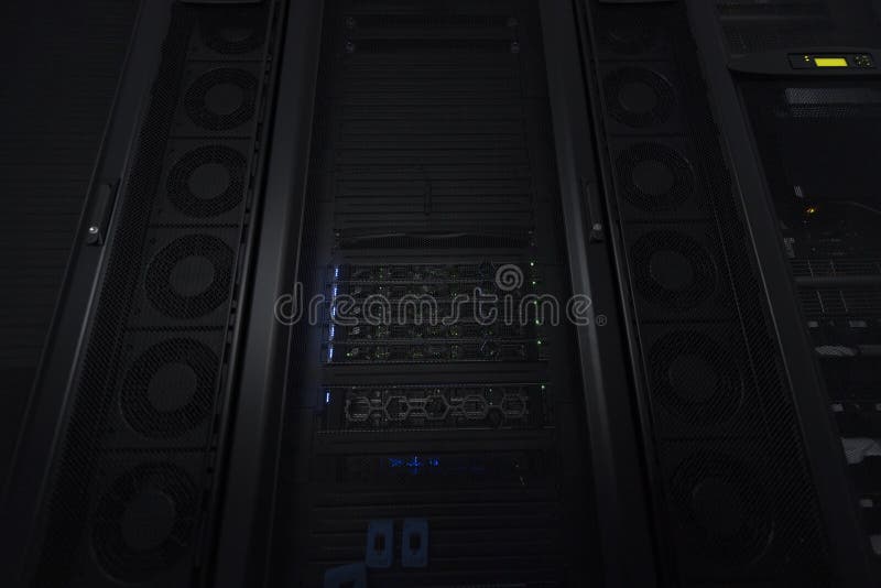 Data Center with Multiple Rows of Fully Operational Server Racks ...