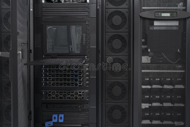 Data Center with Multiple Rows of Fully Operational Server Racks ...