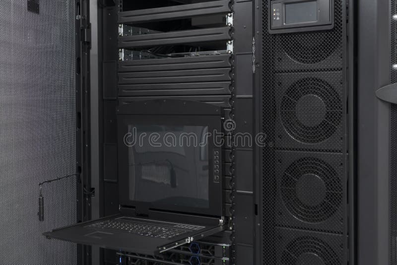Data Center with Multiple Rows of Fully Operational Server Racks ...