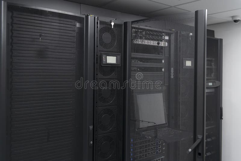 Data Center with Multiple Rows of Fully Operational Server Racks ...