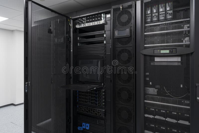 Data Center with Multiple Rows of Fully Operational Server Racks ...