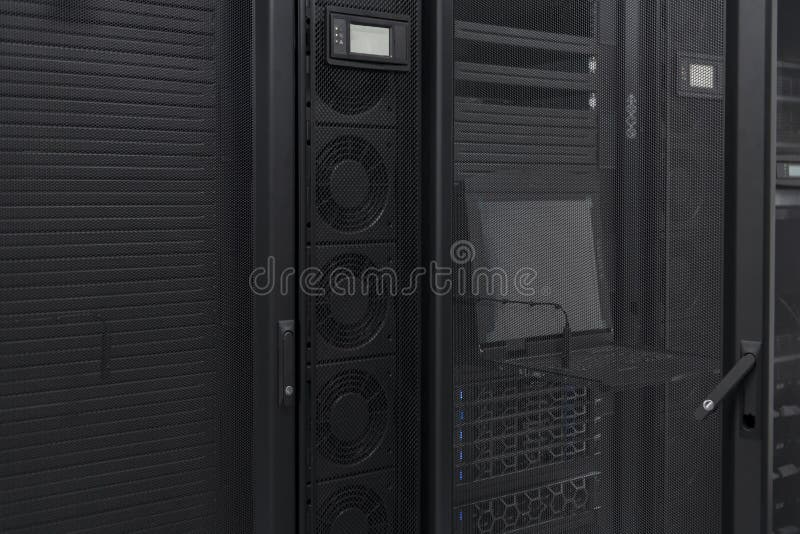 Data Center with Multiple Rows of Fully Operational Server Racks ...