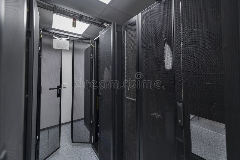Data Center with Multiple Rows of Fully Operational Server Racks ...