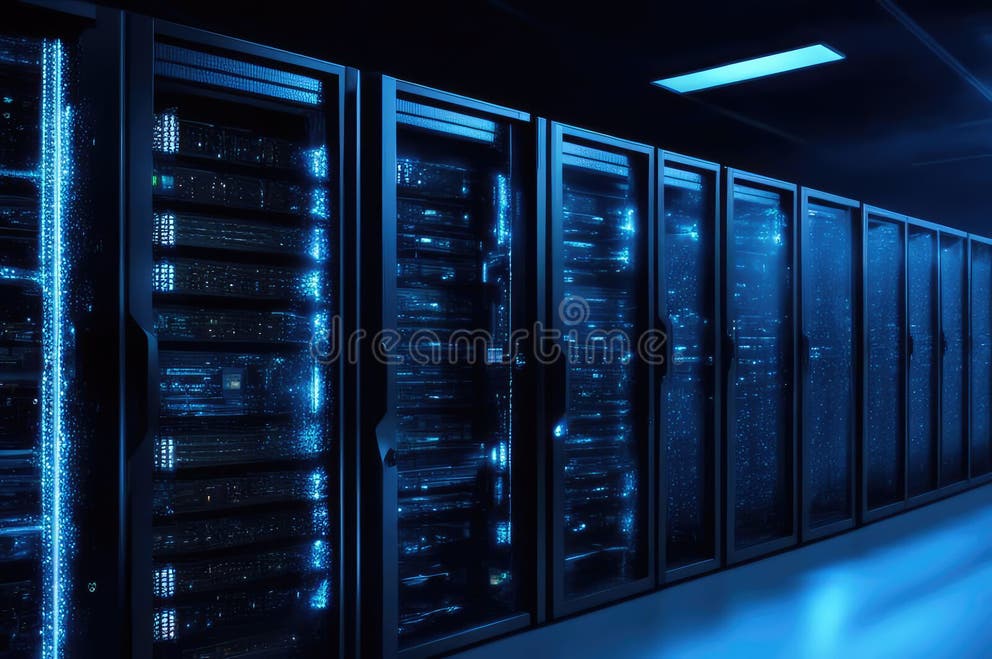 Data Center with Multiple Rows of Fully Operational Server Racks. Stock ...