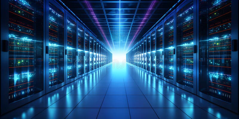 Data Center with Multiple Rows of Fully Operational Server Racks ...