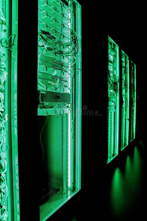 Data Center with Multiple Rows of Fully Operational Server Racks in ...
