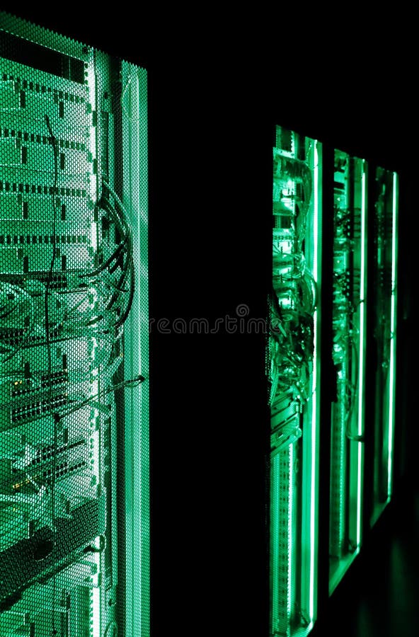 Data Center with Multiple Rows of Fully Operational Server Racks in ...