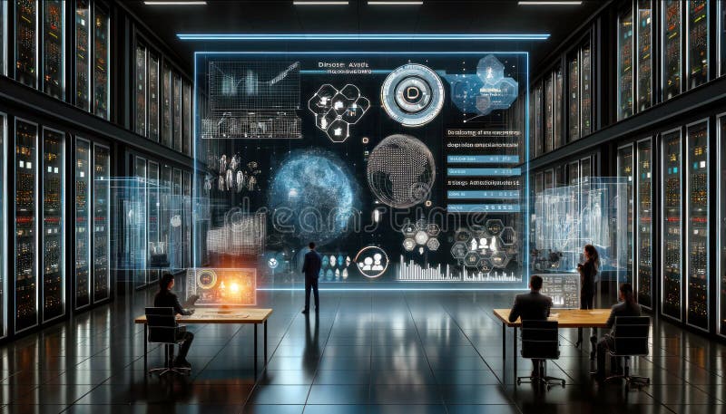 Data Center, Multiple Rows of Operational Server Racks, Concept of Cloud Computing, Artificial ...