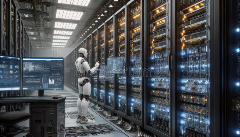 Data Center, Multiple Rows of Operational Server Racks, Concept of Cloud Computing, Artificial ...