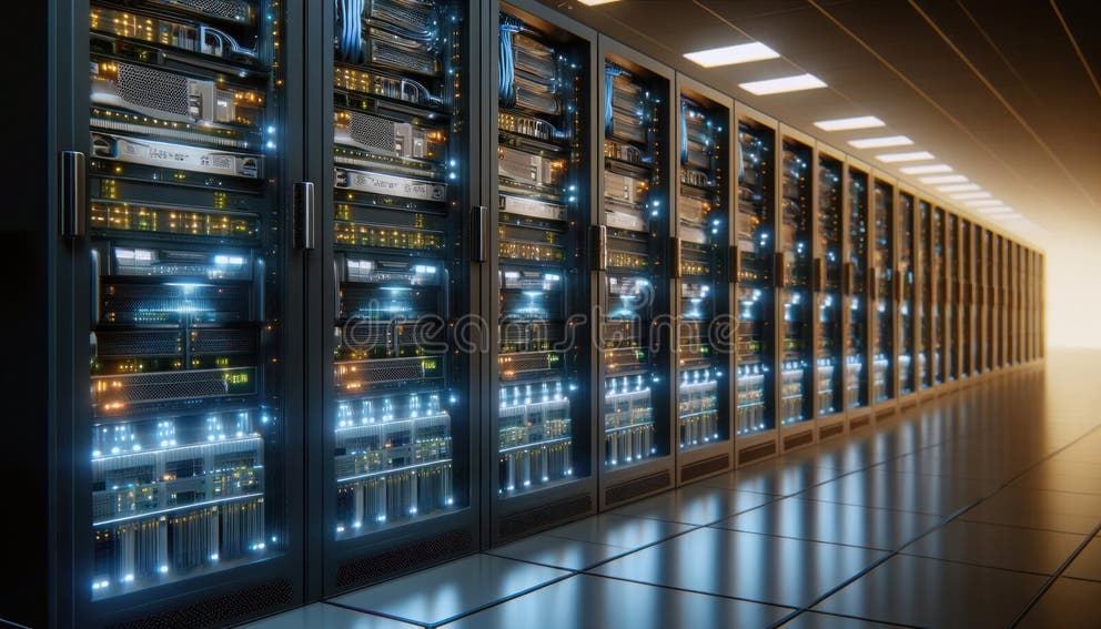 Data Center, Multiple Rows of Operational Server Racks, Concept of Cloud Computing, Artificial ...