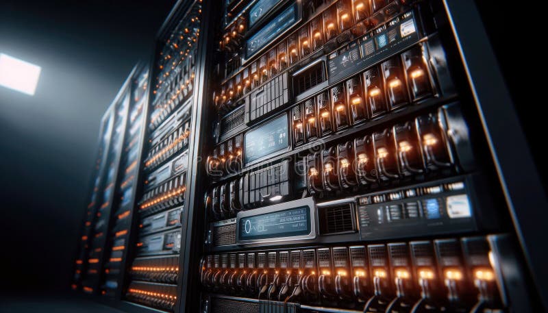 Data Center, Multiple Rows of Operational Server Racks, Concept of Cloud Computing, Artificial ...