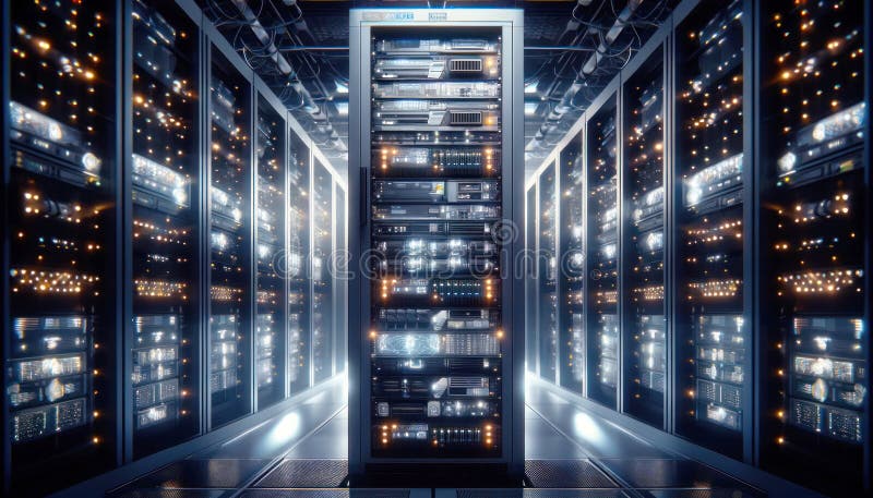 Data Center, Multiple Rows of Operational Server Racks, Concept of Cloud Computing, Artificial ...