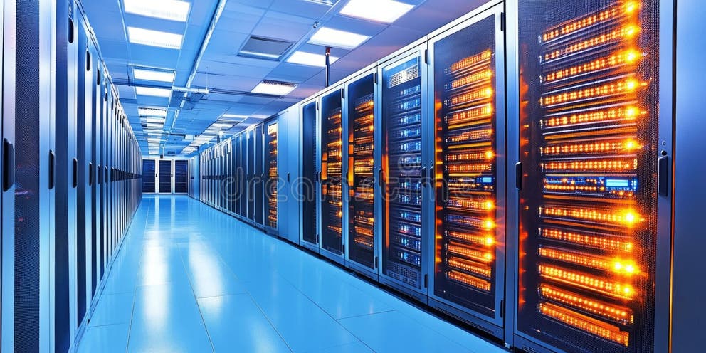 Data Center Multiple Rows Operational Server Racks. Modern ...