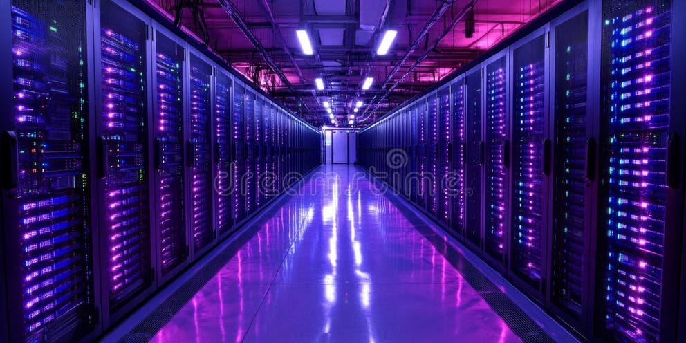 Data Center Multiple Rows Operational Server Racks. Modern Telecommunications, Cloud Computing ...
