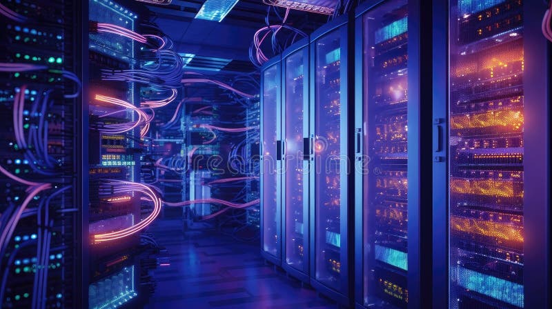 Data Center Network Background. Server Room with Switch, Internet ...