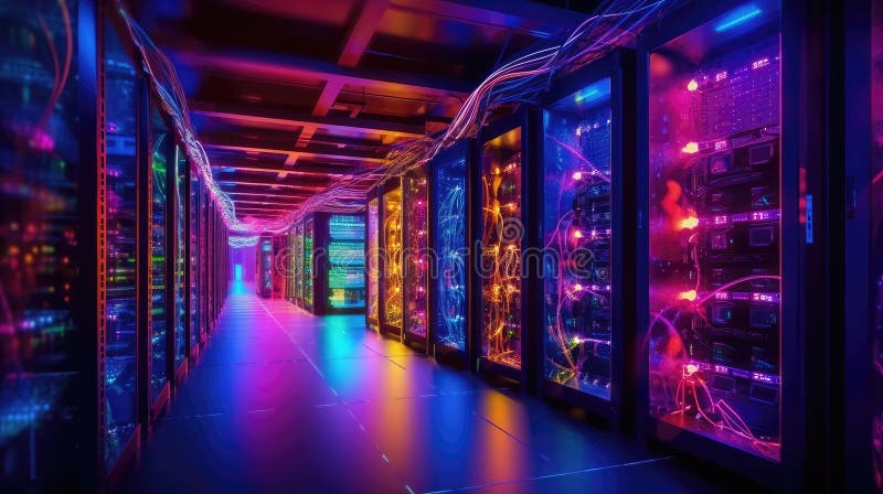 Data Center Network Background. Server Room with Switch, Internet ...