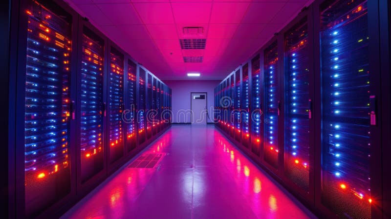 Data Center Network Room with LED Lights Stock Illustration ...
