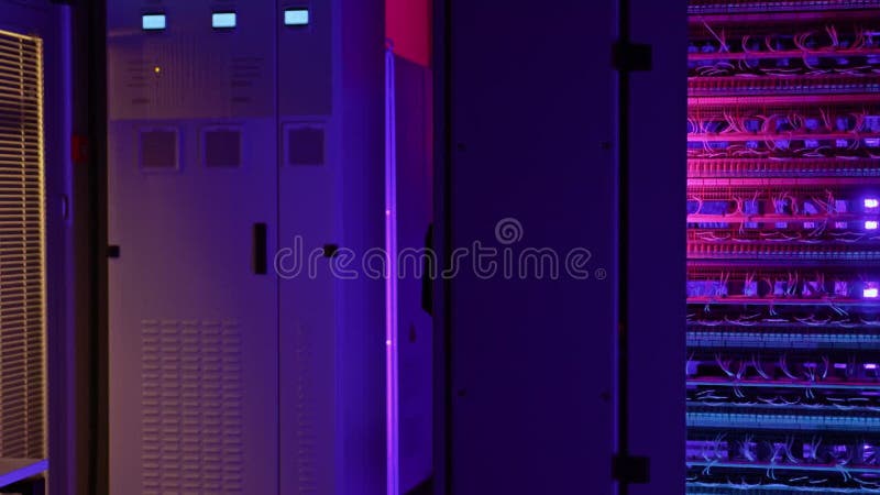 Data Center, Networks, Server Rooms in Neon Light, Telecommunications ...
