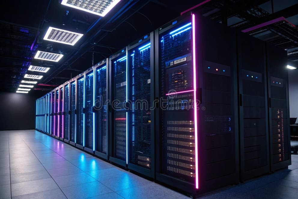 Data Center with Operational Server Racks and AI Technology Stock Illustration - Illustration of ...