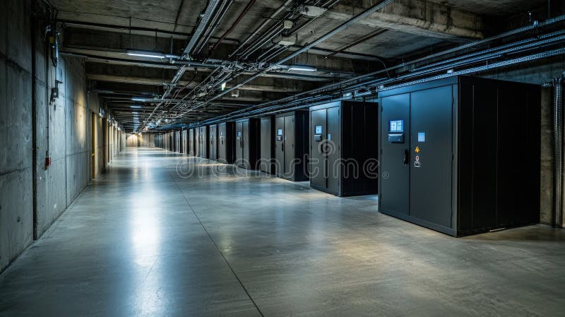 Data Center Operations Modern Facility Infrastructure Overview Industrial Environment Wide-angle ...