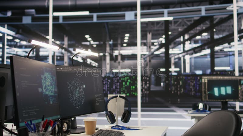 Data Center PCs Showing Neural Network Visualization and Code Debugging Tools Stock Footage ...
