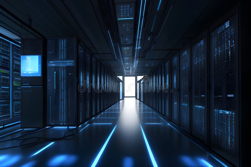 Data Center Premises with Computers, Big Data. Stock Illustration ...