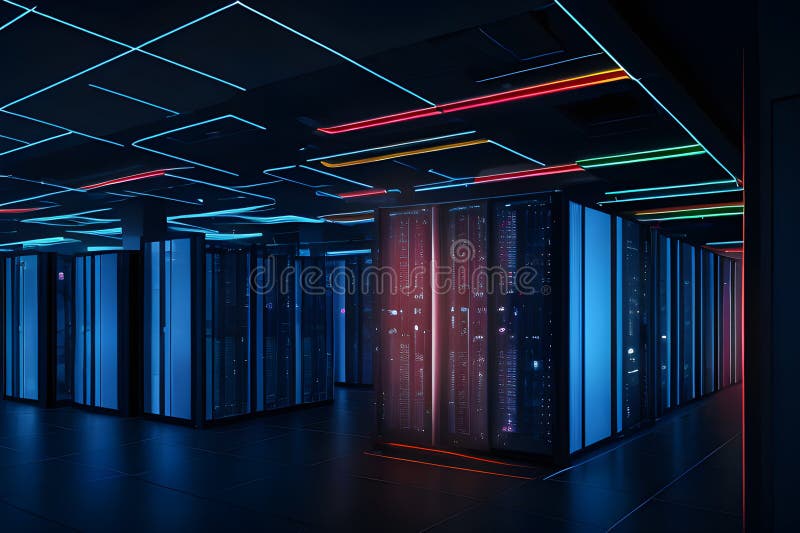 Data Center Premises with Computers, Big Data. Stock Illustration ...