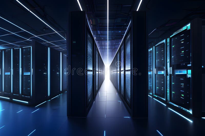 Data Center Premises with Computers, Big Data. Stock Illustration ...