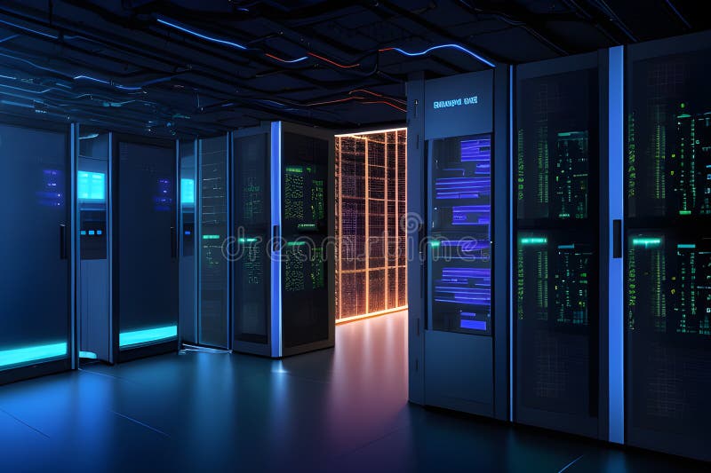 Data Center Premises with Computers, Big Data. Stock Illustration ...