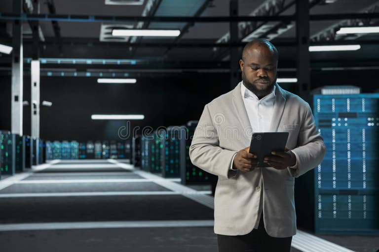 Data Center Programmer Running Error Checking Utilities on Tablet Stock Image - Image of rigs ...