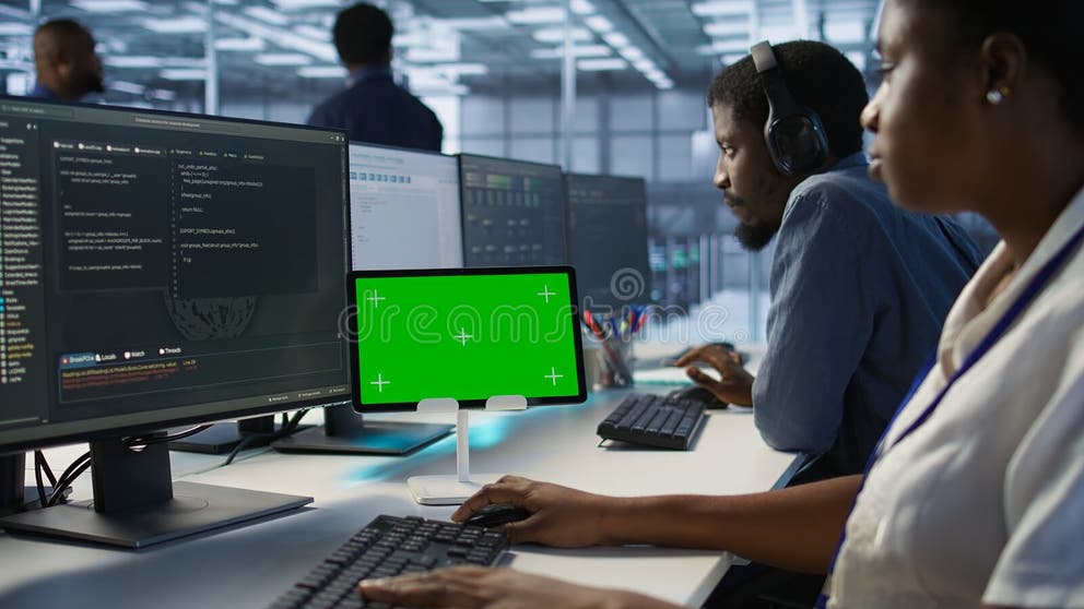 Data Center Programmer Using Mockup Tablet, Maintaining Company Network Stock Photo - Image of ...