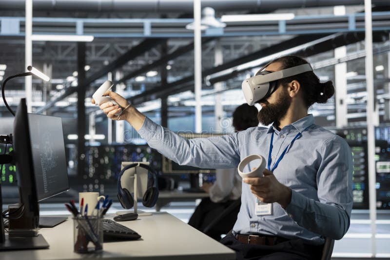 Data Center Programmer Using Virtual Reality To Setup Machine Learning Systems Stock Image ...