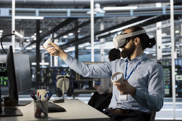 Data Center Programmer Using Virtual Reality To Setup Machine Learning Systems Stock Image ...