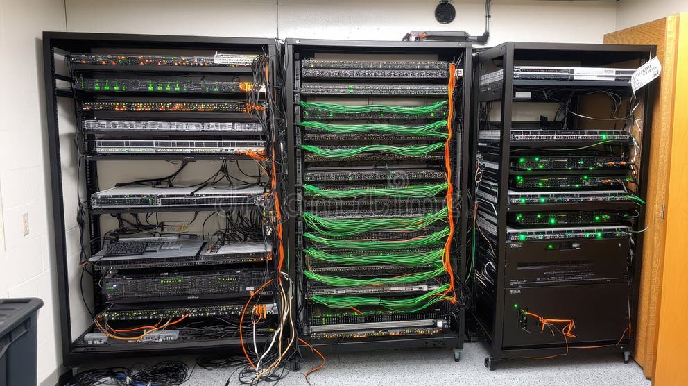 Data Center Rack Setup Servers Patch Panels and Network Equipment ...