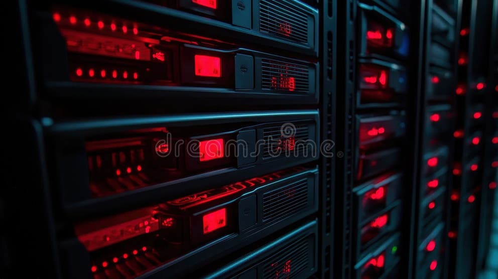 Data Center Red Servers Powering the Digital World with Glowing Lights ...
